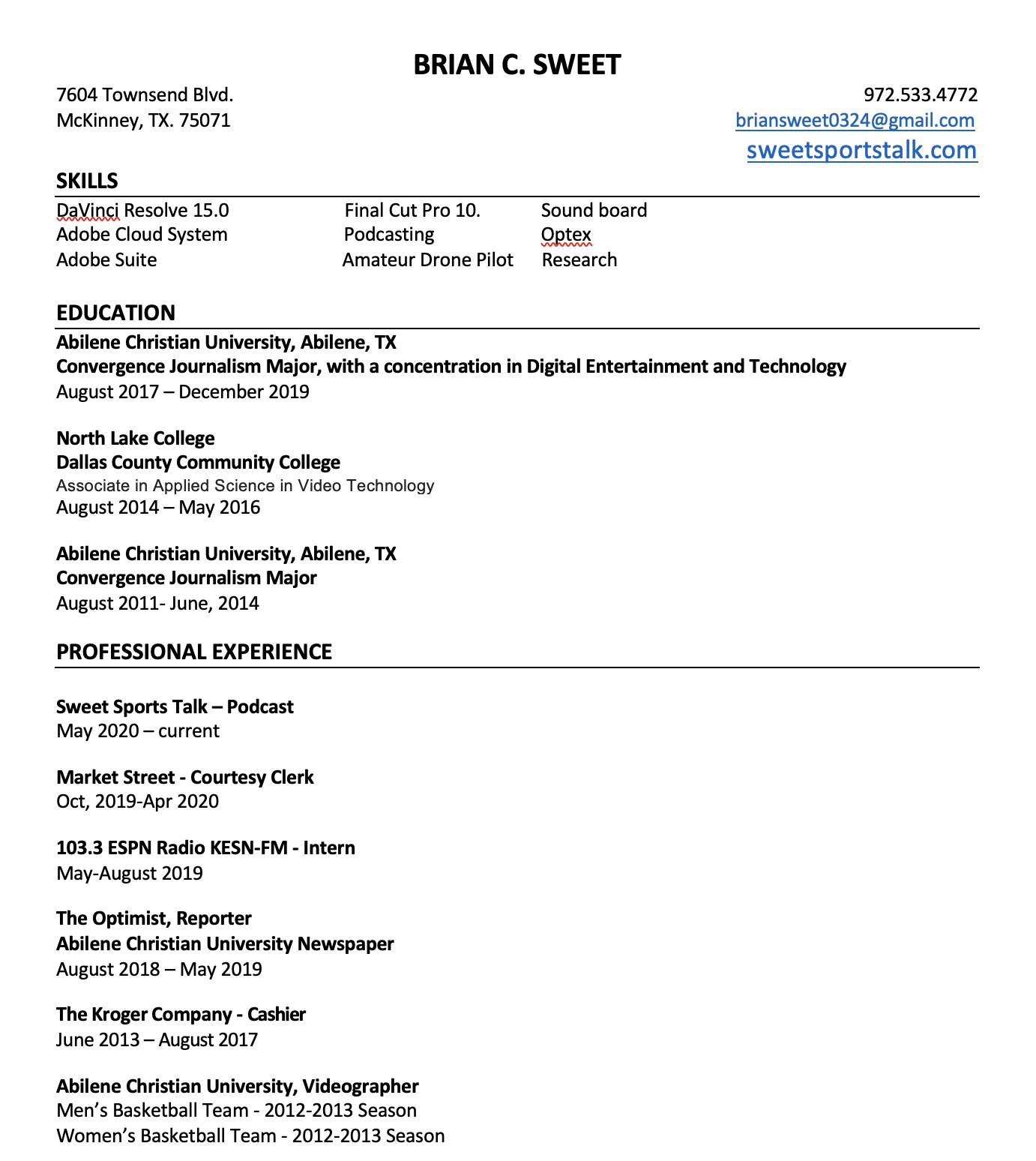 Resume – Brian Sweet